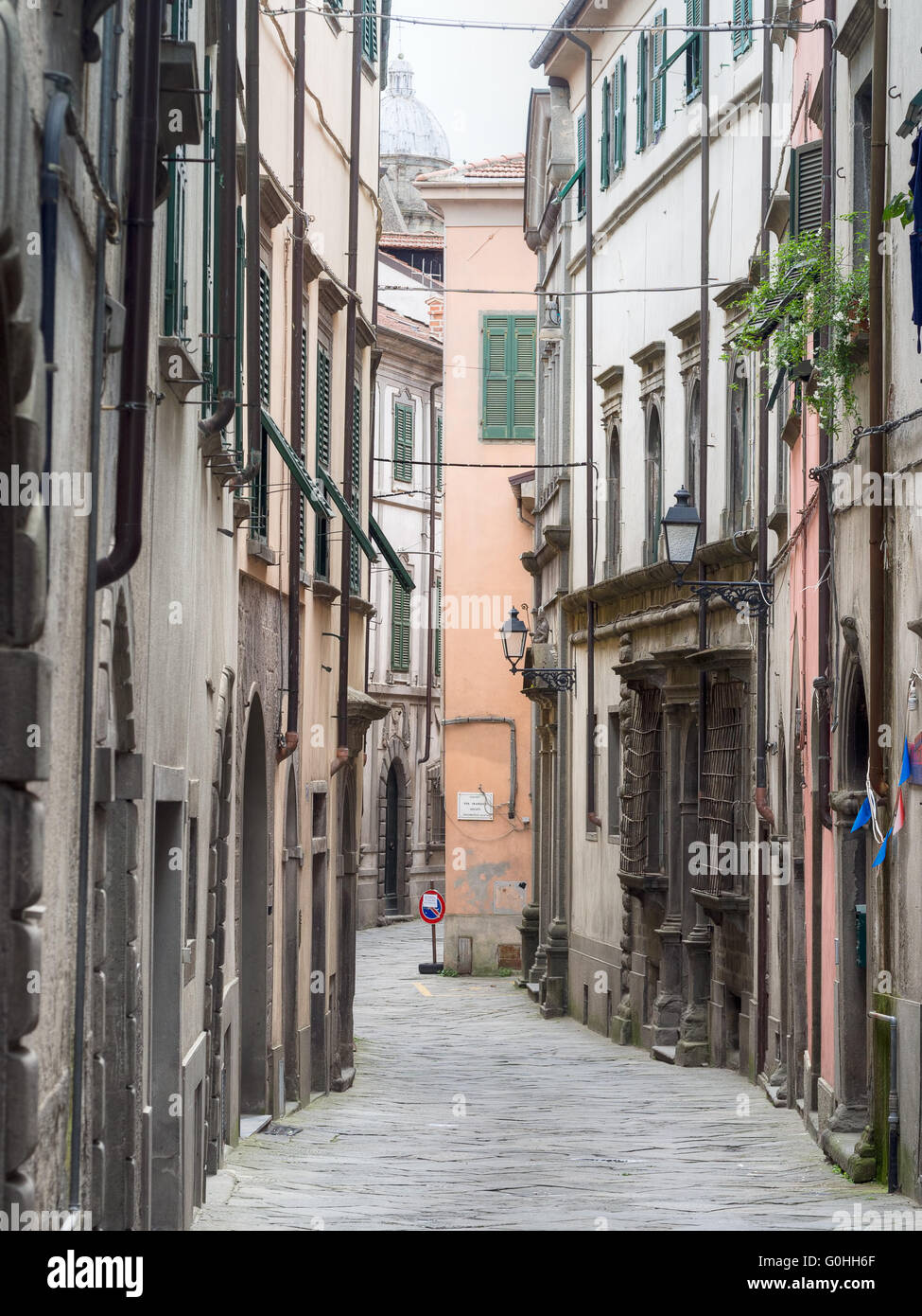 Pontremoli in north Tuscany. Lunigiana area. Narrow Italian street ...