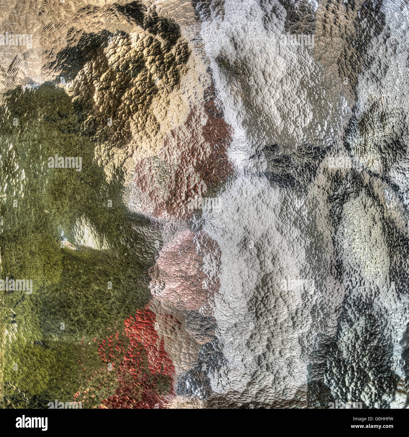 Woman with red bag seen through glass. Abstract, impressionistic Stock ...