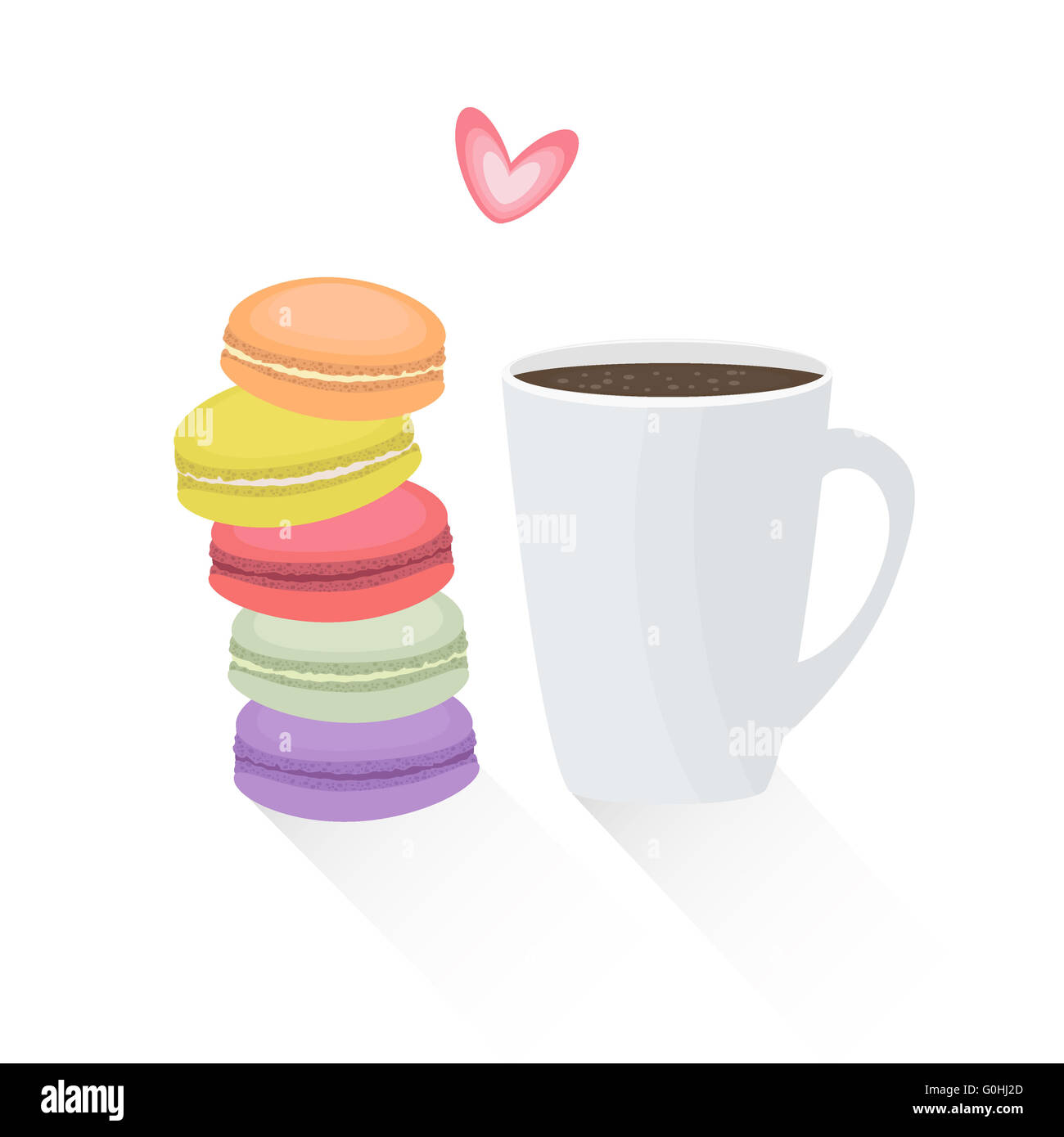 Vector illustration of french cookie macaroons with cup of coffee ...