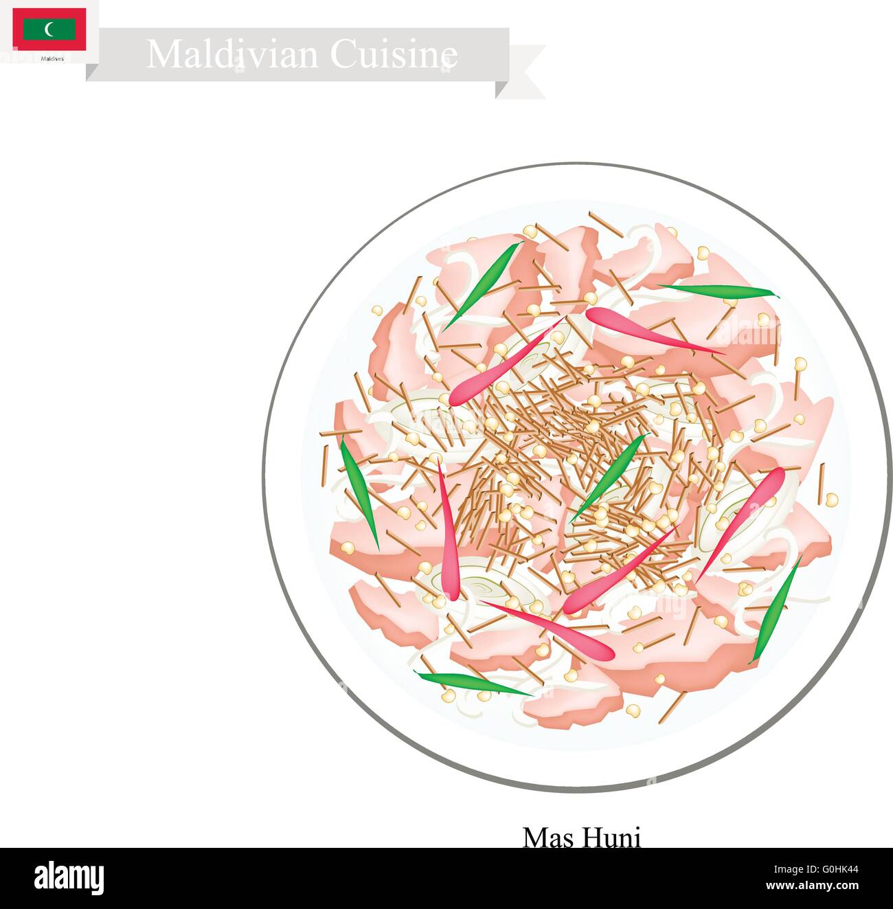 Maldivian Cuisine, Illustration of Mas Huni or Traditional Shredded ...