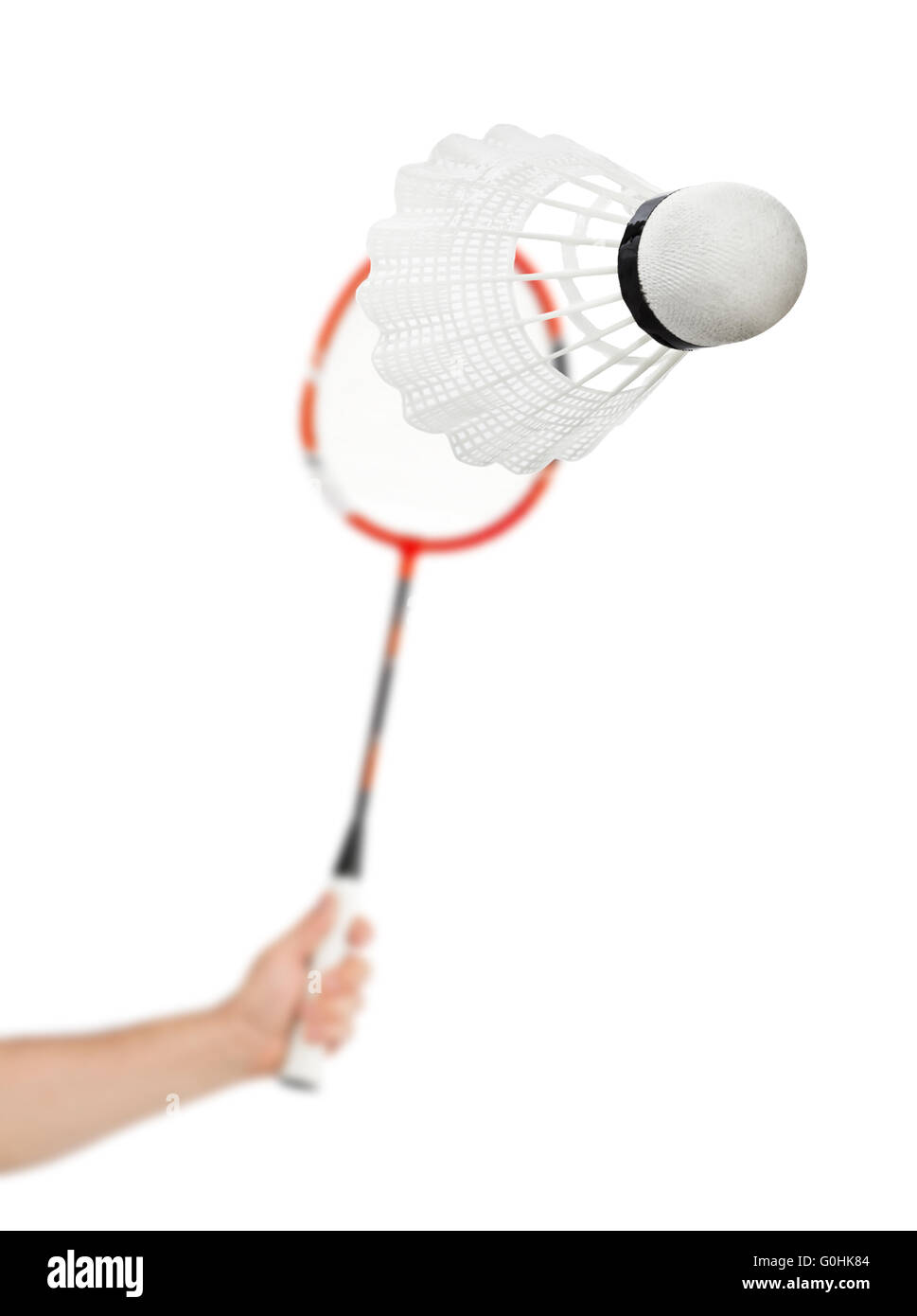 Hand with badminton racket and shuttlecock Stock Photo - Alamy