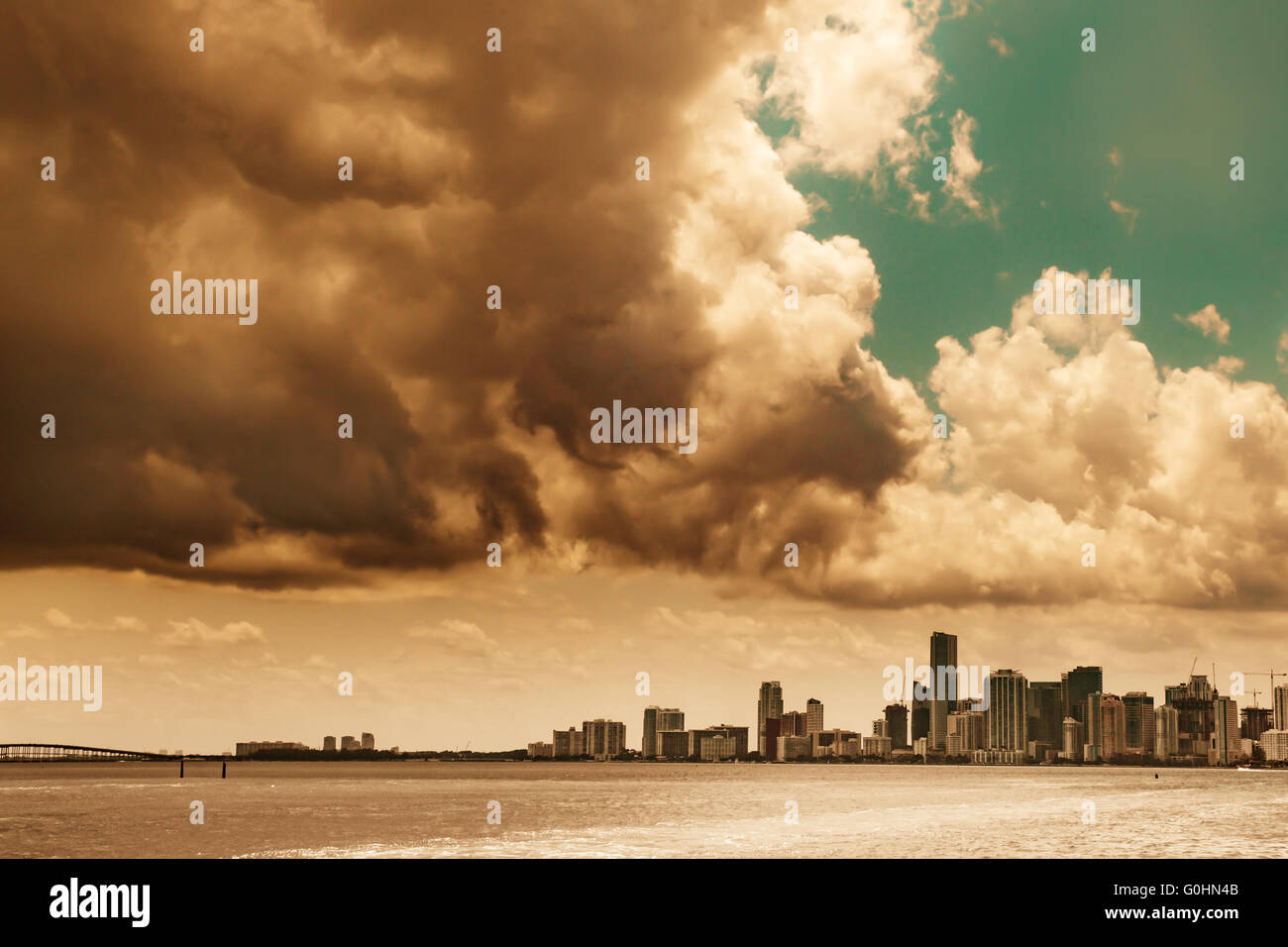 View of Miami Florida skyline under dramatic clouds in sky Stock Photo ...