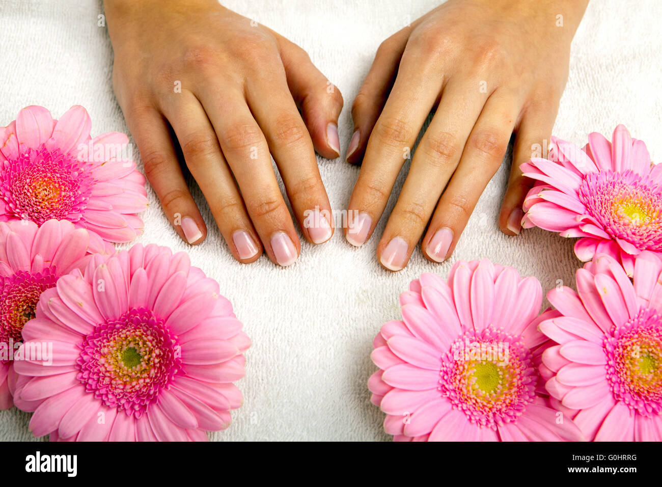 feminin hands with a treatment doing a manicure cl Stock Photo - Alamy