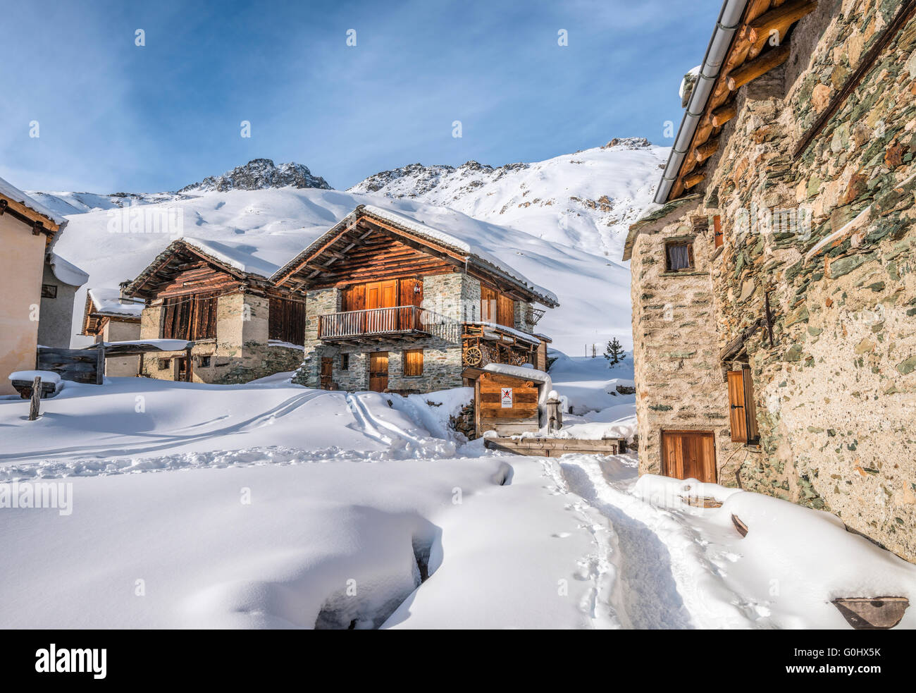 Heidi Village Grevasalvas in Winter, Engadine, Switzerland Stock Photo ...
