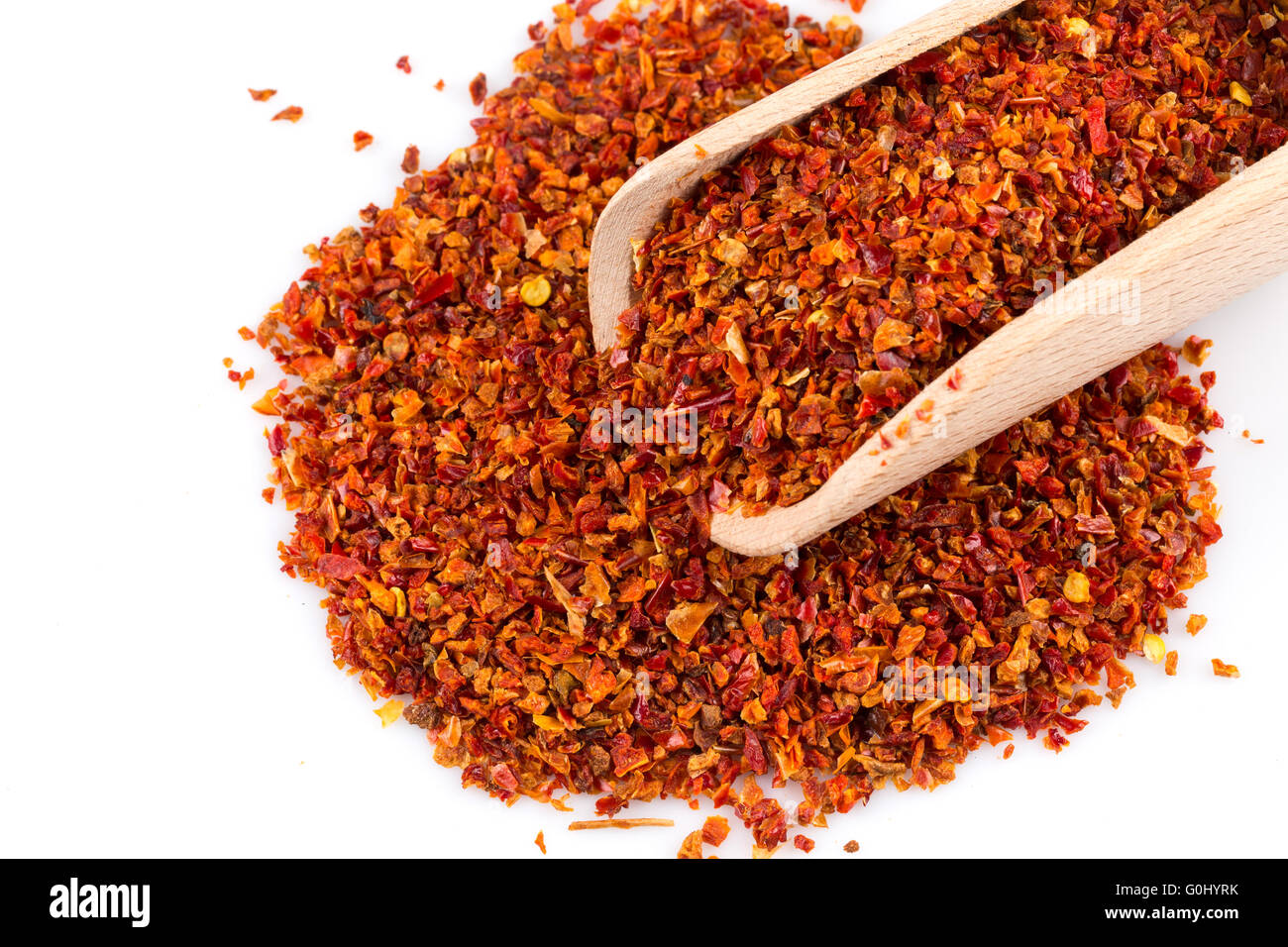 Crushed red chili pepper in spoon on white background Stock Photo - Alamy