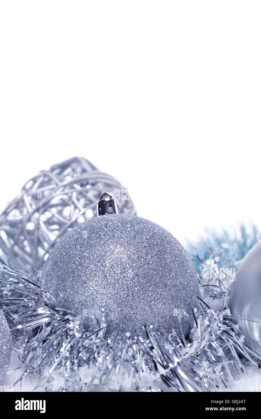 glitter silver christmas baubles decoration holidays isolated Stock ...