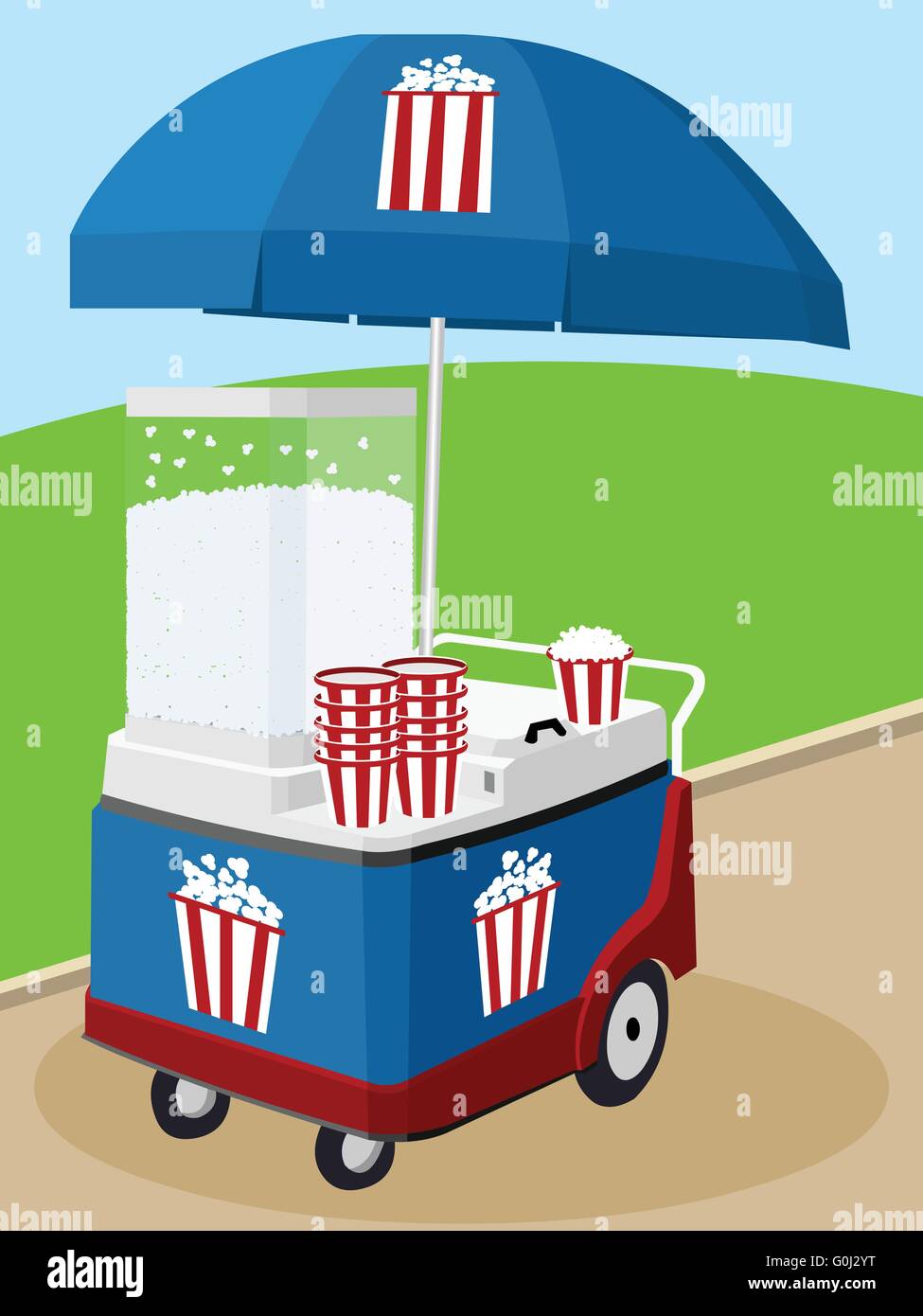 Mobile food umbrella cart vector cartoon sell pop corn Stock Vector ...