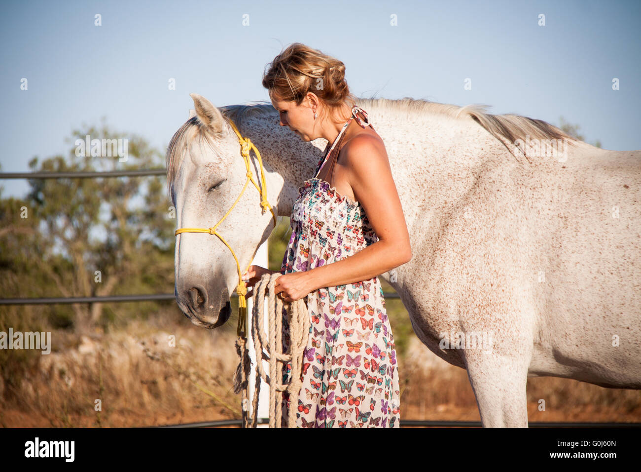 Equestrian girl walking beautiful horse hi-res stock photography and ...