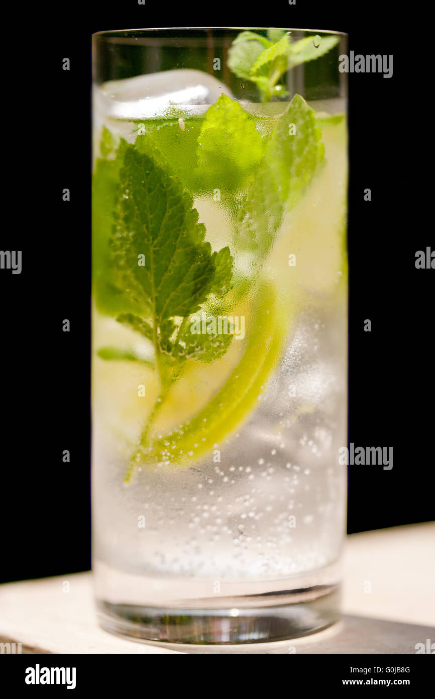 fresh cold refreshment drink mineral water soda with lime and mint ...