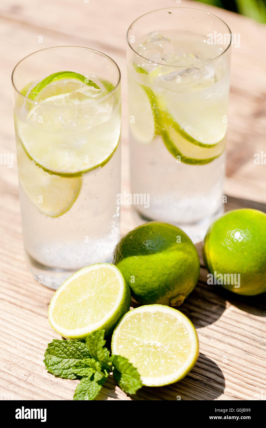 fresh cold refreshment drink mineral water soda with lime and mint ...