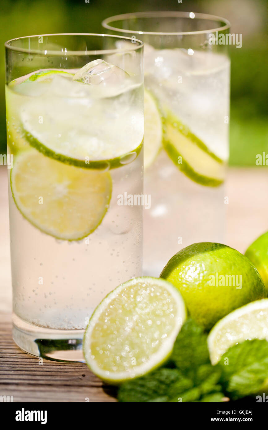 fresh cold refreshment drink mineral water soda with lime and mint ...