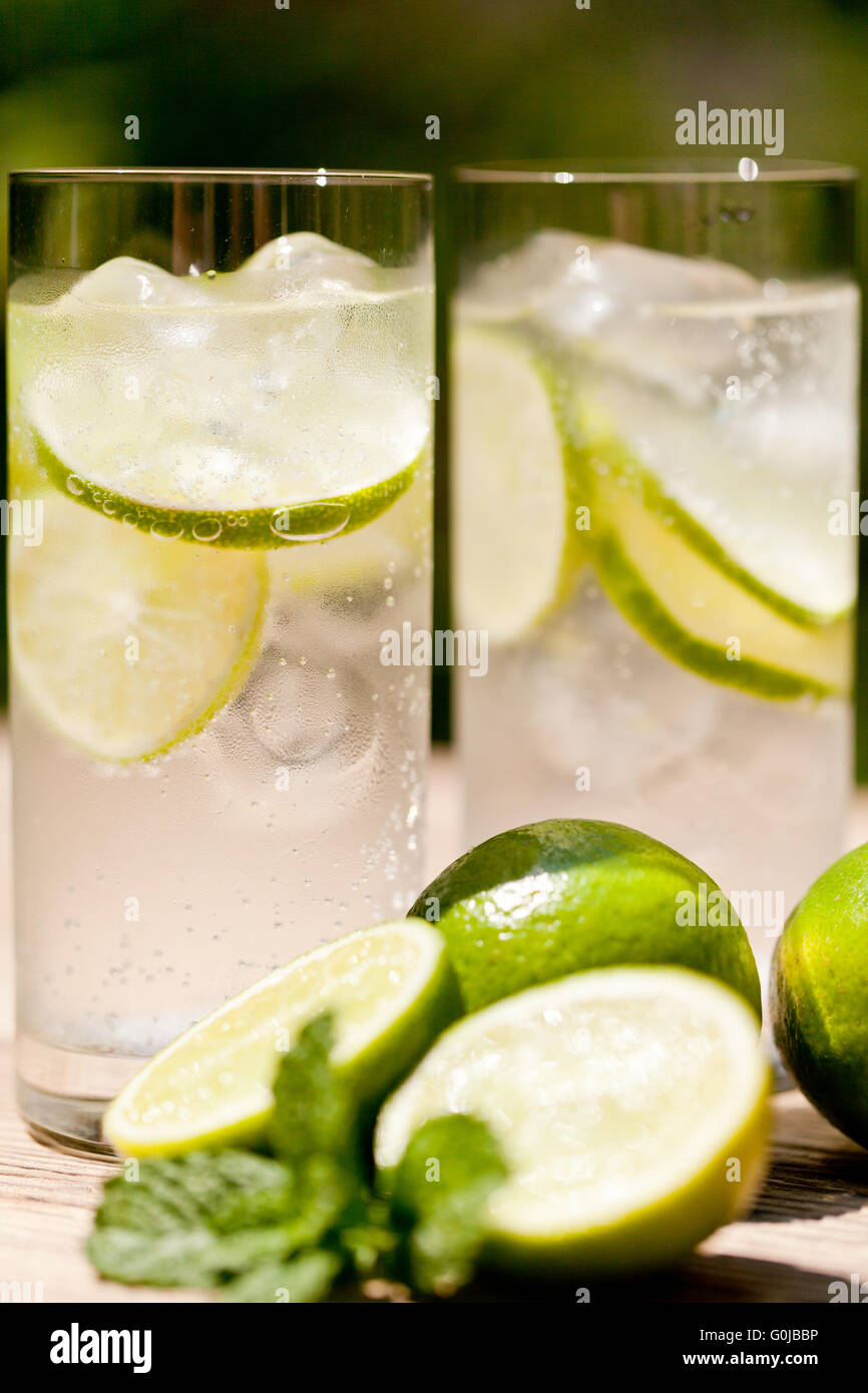 fresh cold refreshment drink mineral water soda with lime and mint ...