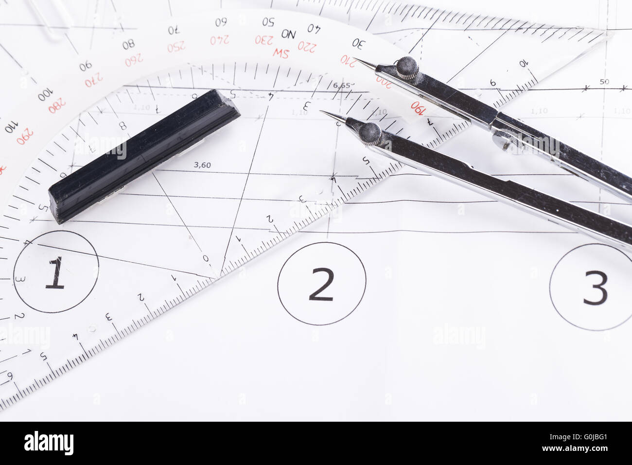 architect blueprints equipment objects workplace Stock Photo - Alamy