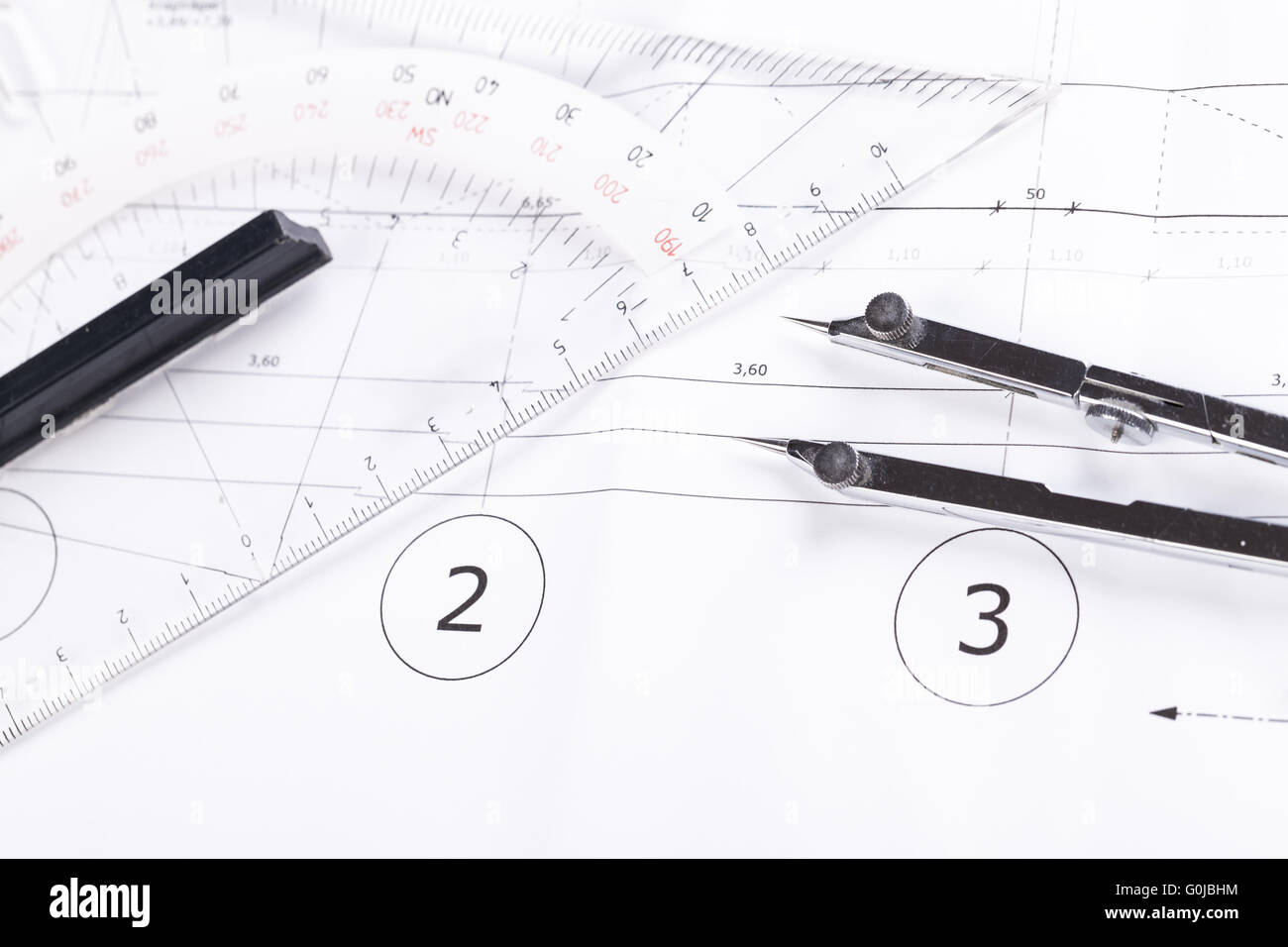 architect blueprints equipment objects workplace Stock Photo - Alamy