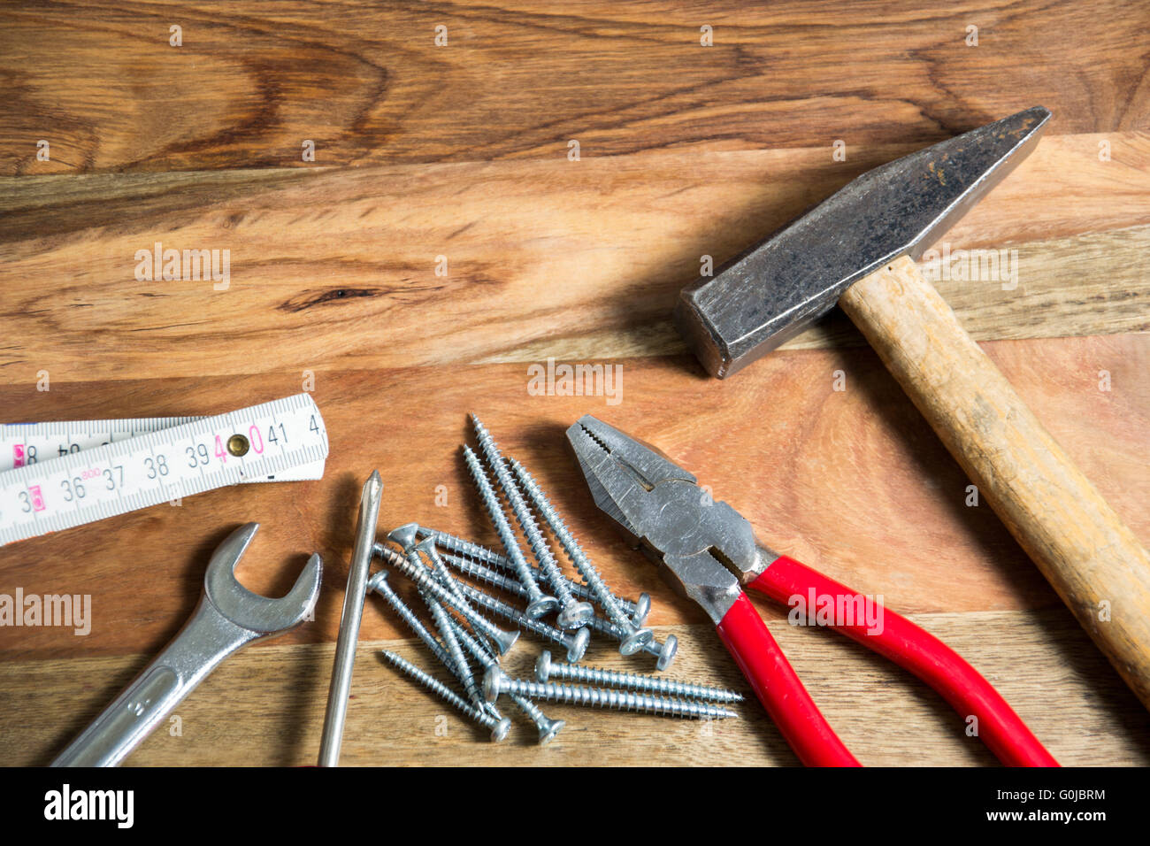 tool on wooden background Stock Photo - Alamy