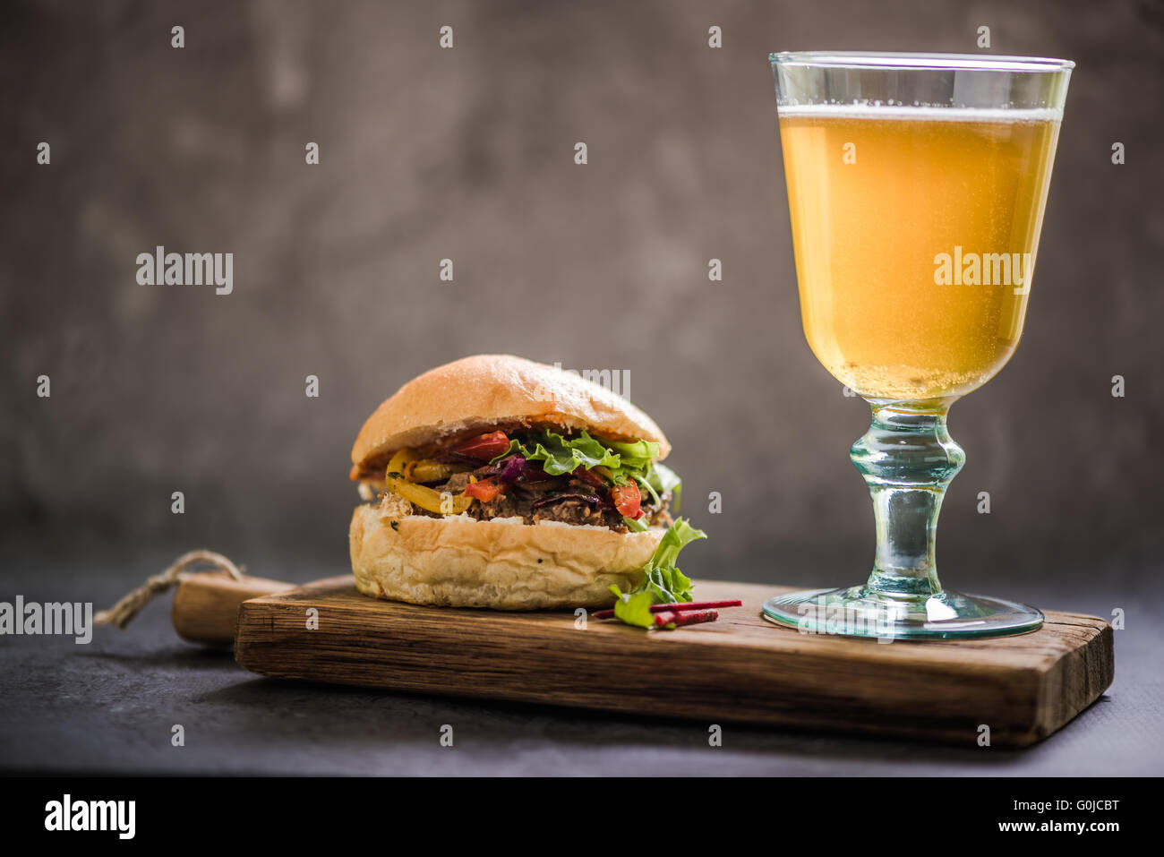 traditional gastro pub food, bbq beef bun with local beer Stock Photo ...