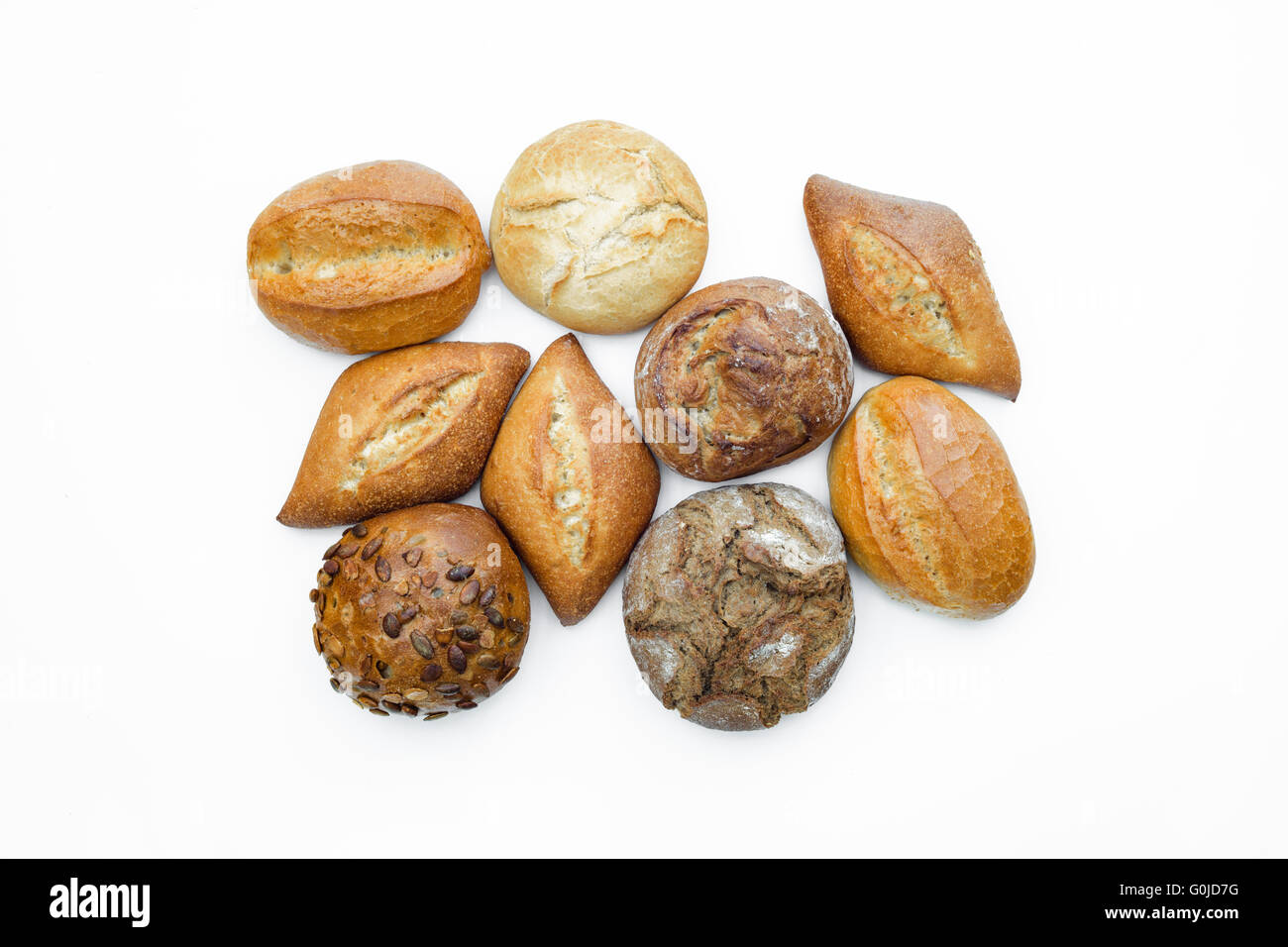 Group of german traditional breads on white isolated background Stock ...