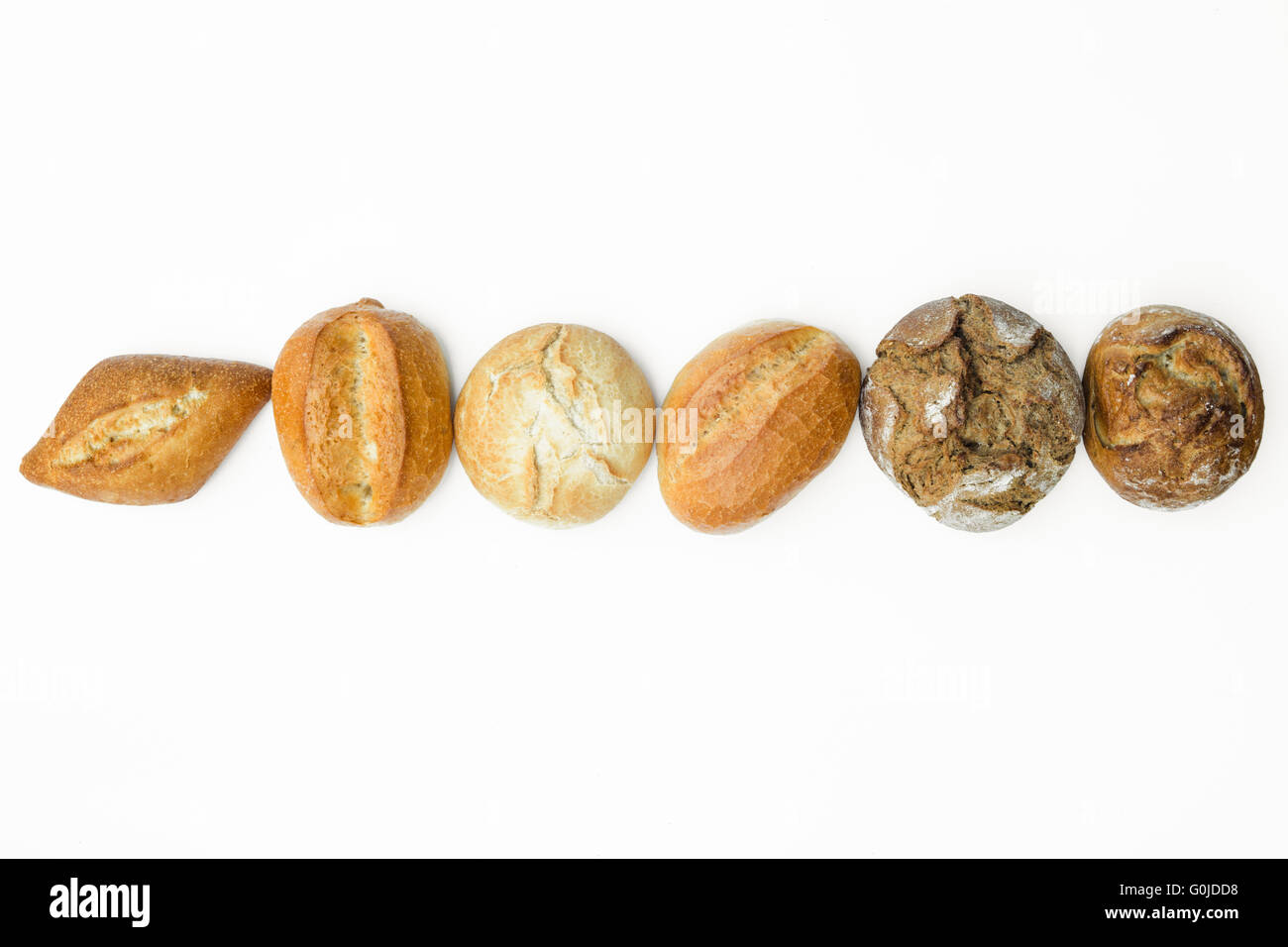 Group of German traditional breads lining up on white isolated ...
