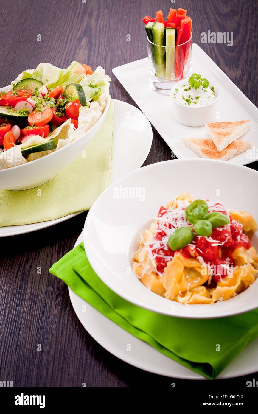 collection of different plates with healthy food Stock Photo - Alamy