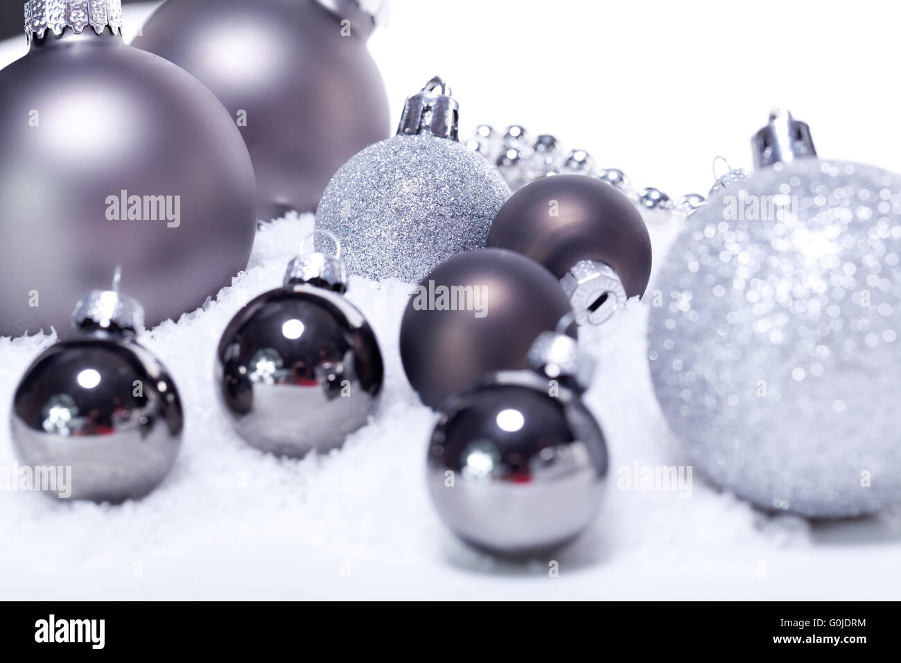 glitter silver christmas baubles decoration holidays isolated Stock ...