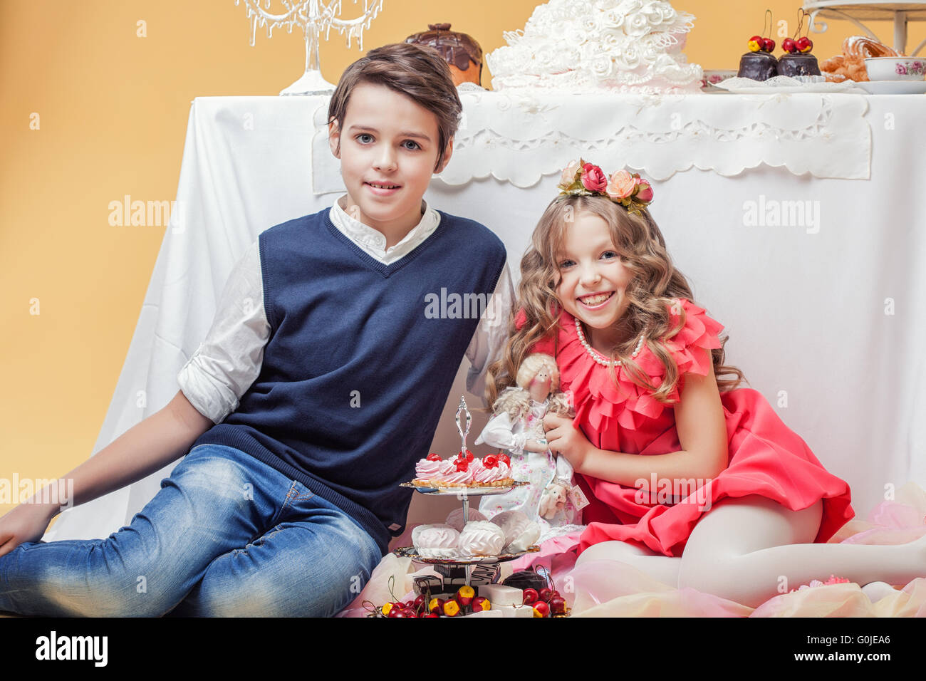 Image of beautiful smart kids posing in studio Stock Photo - Alamy