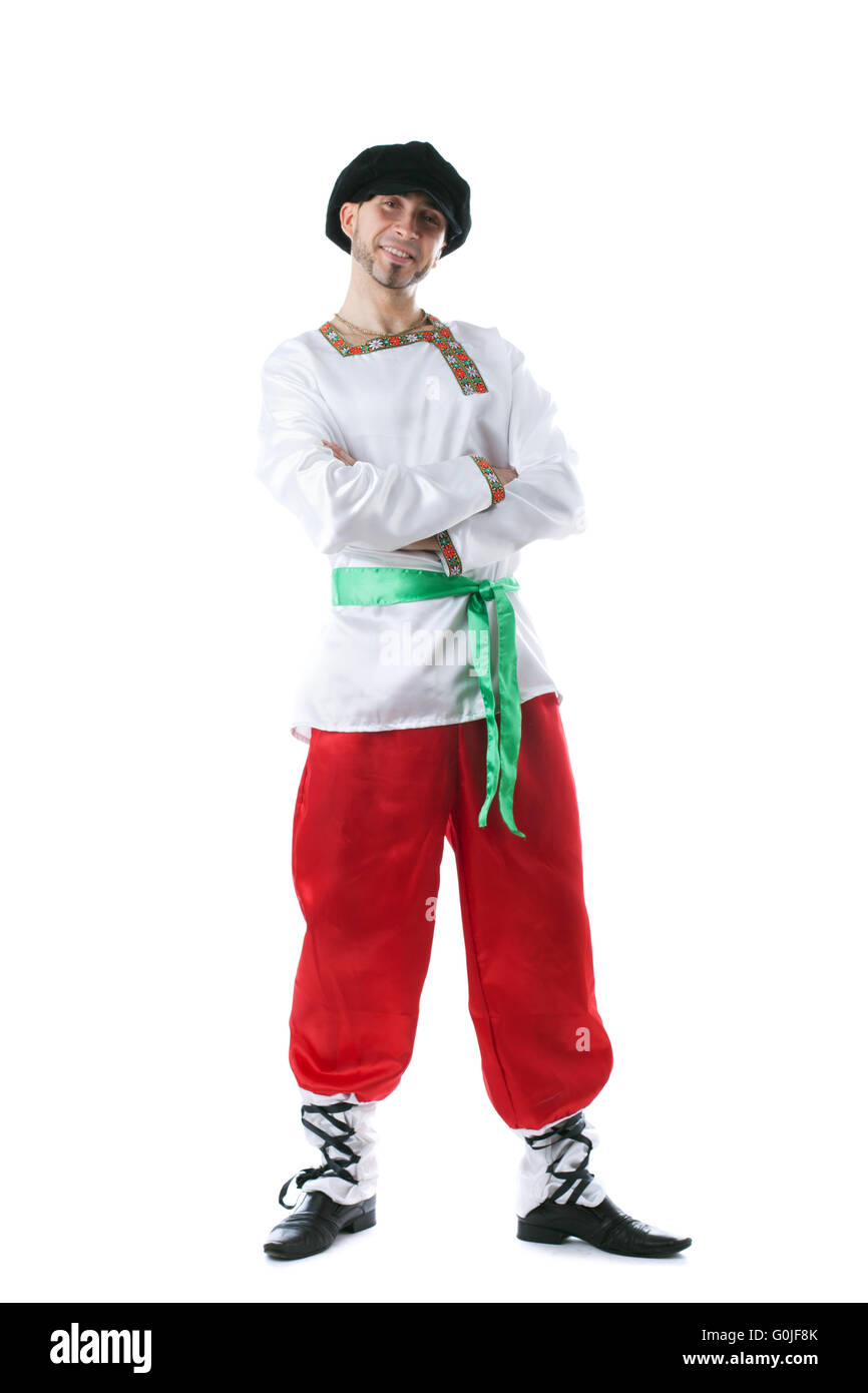 Smiling man dressed as peasant posing at camera Stock Photo - Alamy