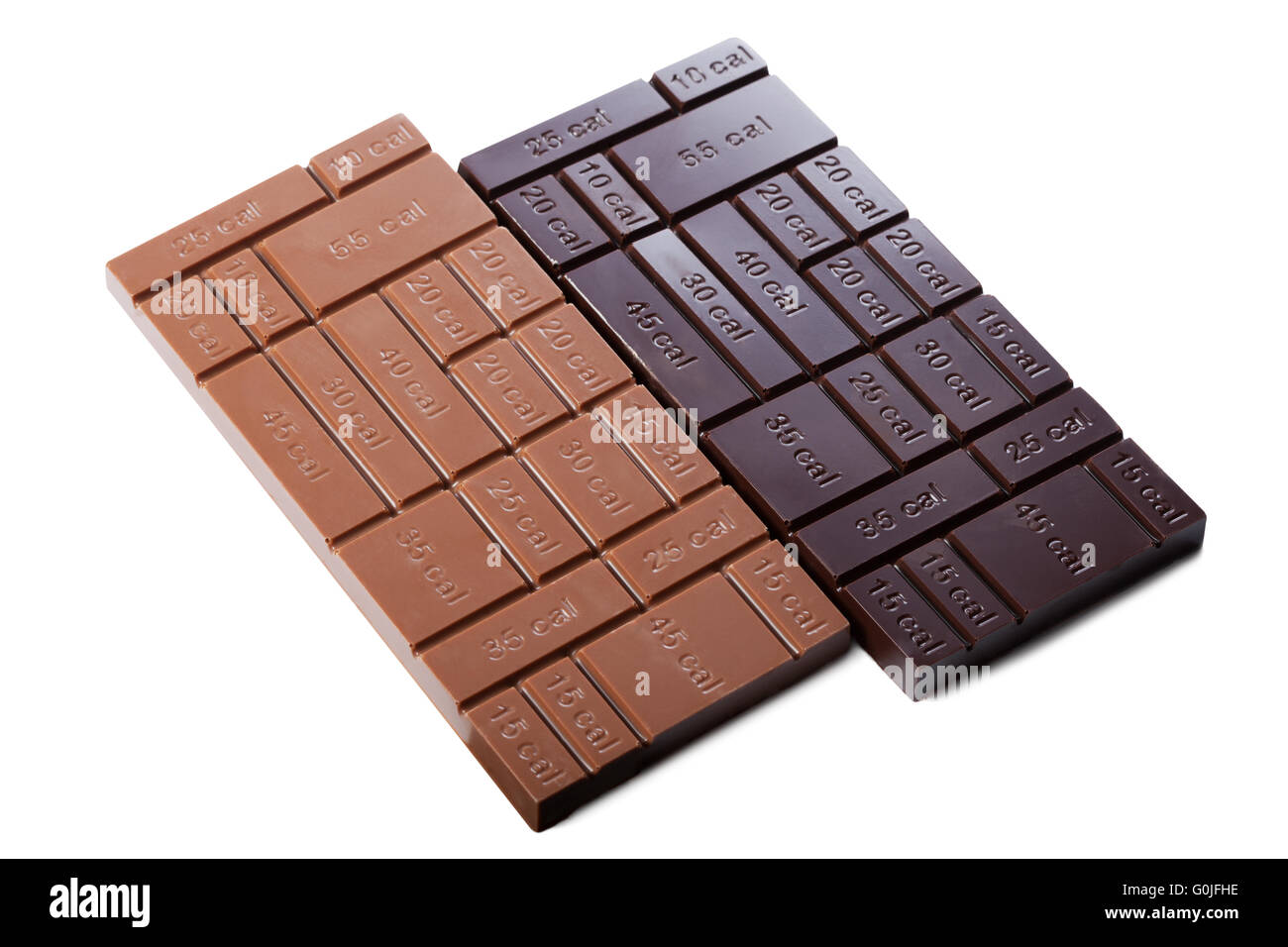 Two chocolate bars with indication of calories Stock Photo - Alamy