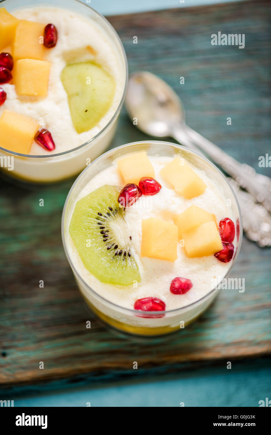 Refreshing mousse with tropical fruits Stock Photo - Alamy