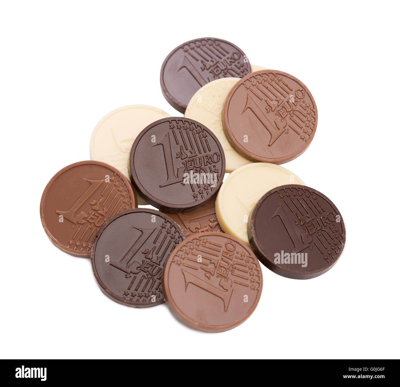 Chocolate euro coins, isolated on white backdrop Stock Photo - Alamy