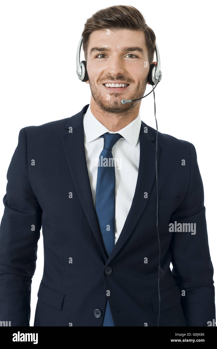 Man wearing headset with stereo headphones Stock Photo - Alamy