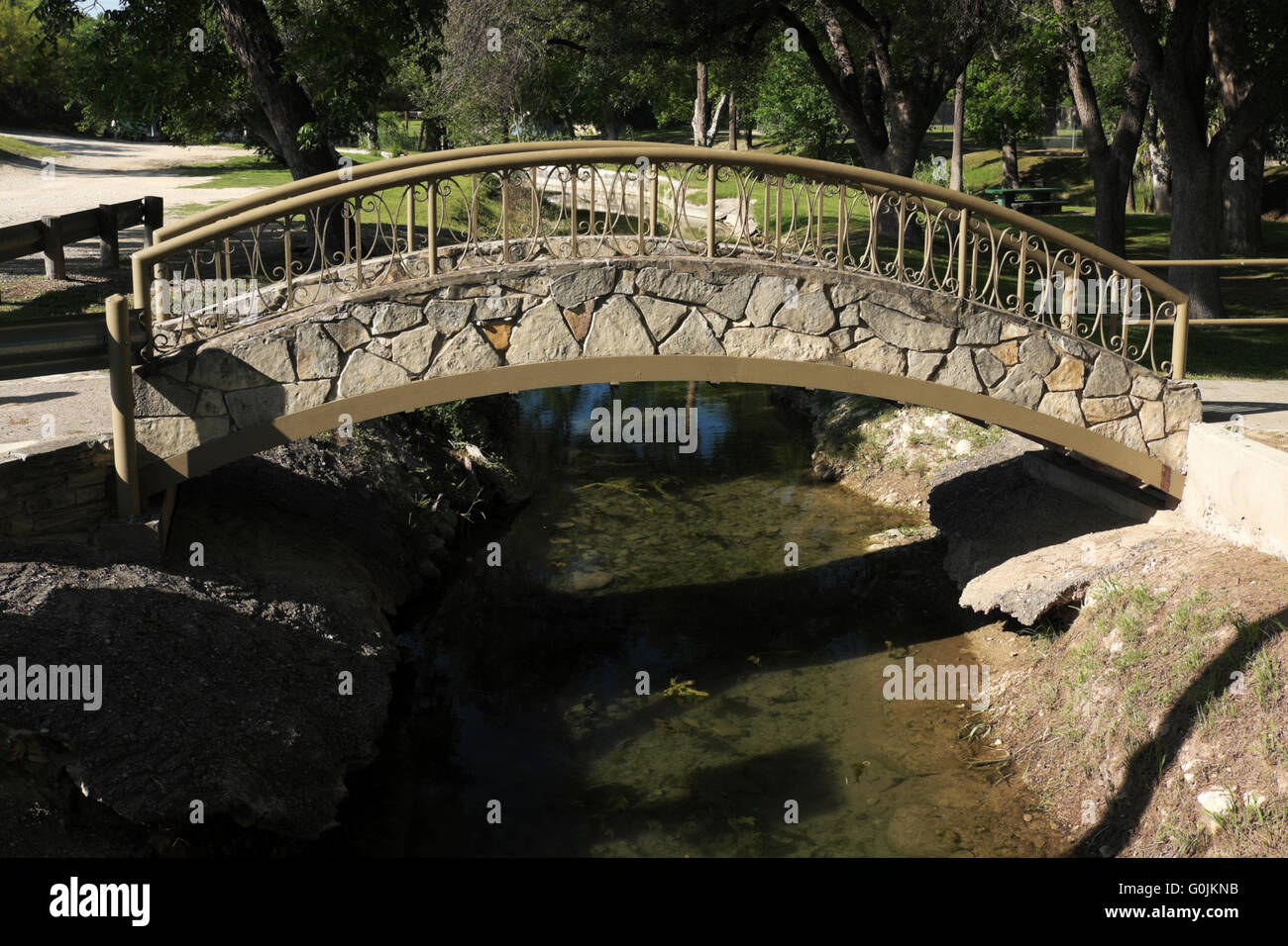 Stone work foot bridge over San Felipe Creek in Del Rio, Texas, USASan ...