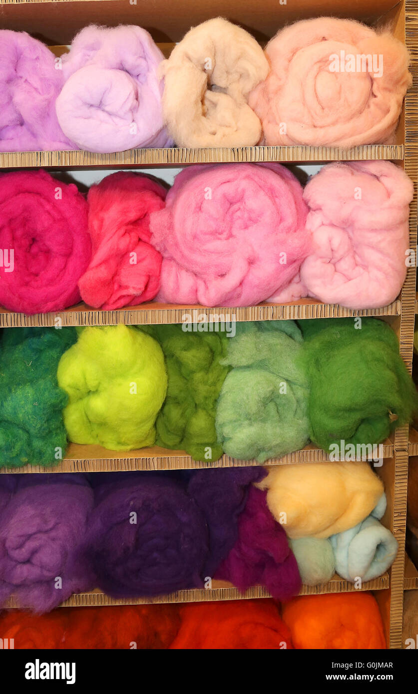 fine soft wool for sale in balls in the wholesaler's shop Stock Photo ...