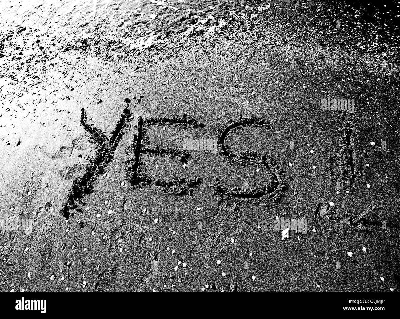 YES written on the sand of the sea Stock Photo - Alamy