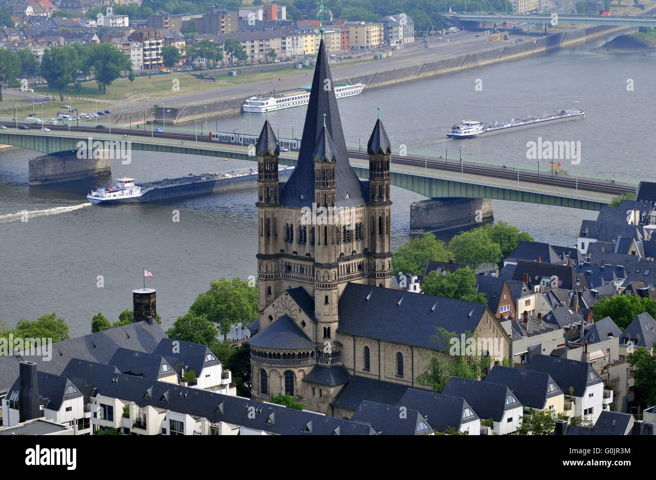 Great St Martin Church, Deutz Suspension Bridge, Rhine, old town ...
