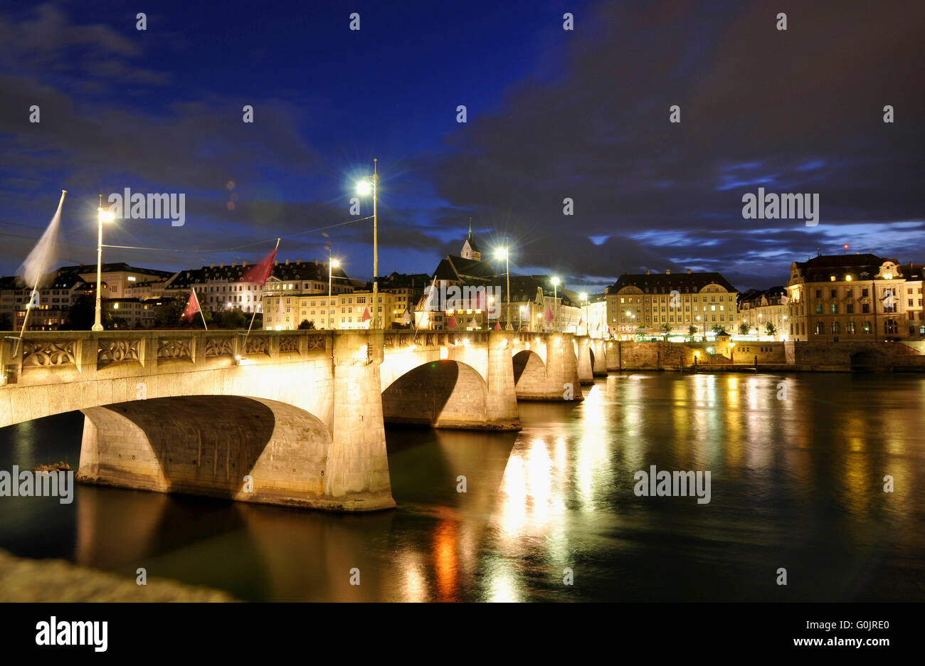 Illuminated bridge in basel at night hi-res stock photography and ...