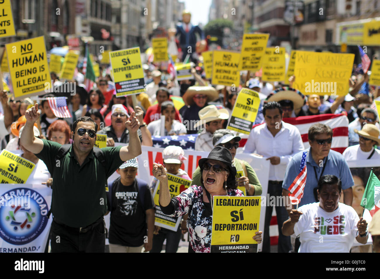 Los Angeles, California, USA. 1st May, 2016. Protesters march through ...