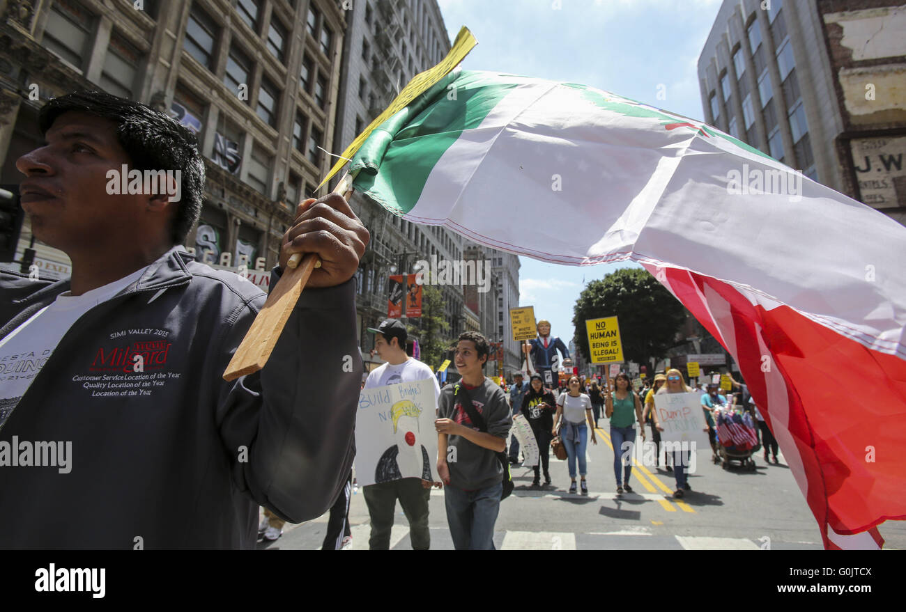 Los Angeles, California, USA. 1st May, 2016. Protesters march through ...