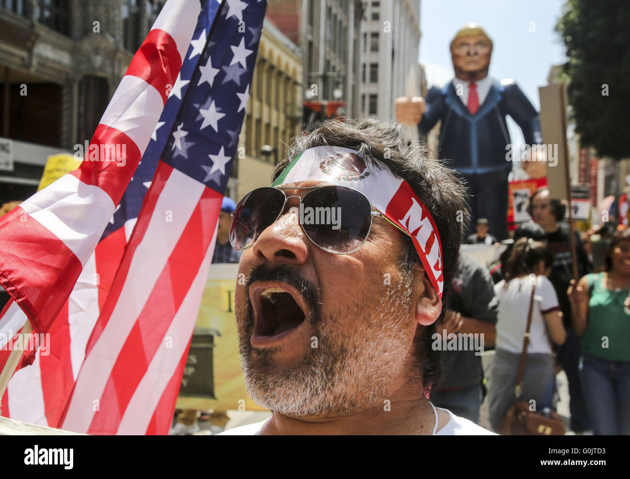 Los Angeles, California, USA. 1st May, 2016. Protesters march through ...