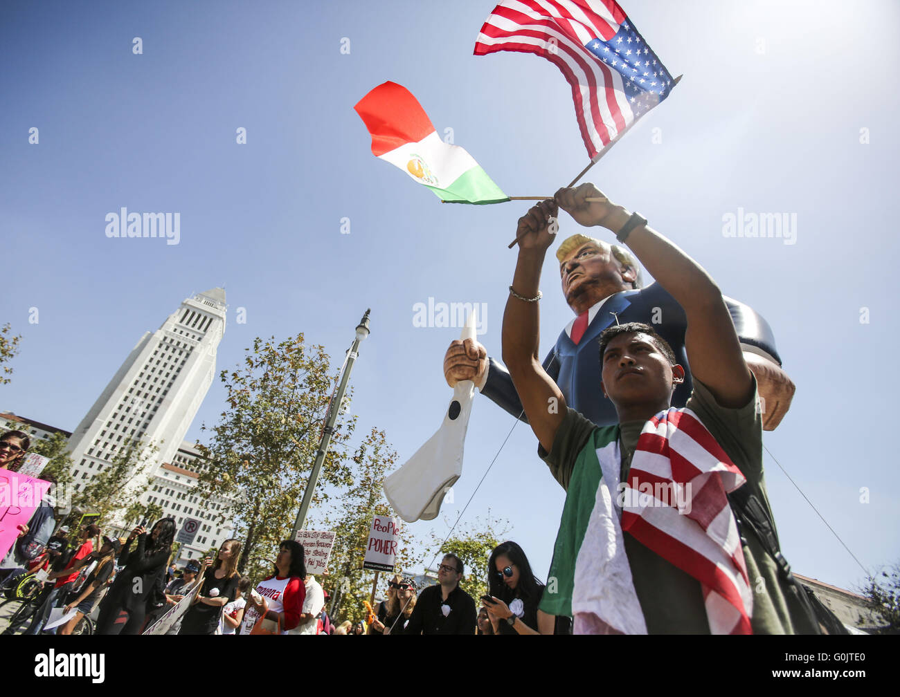 Los Angeles, California, USA. 1st May, 2016. Protesters march through ...