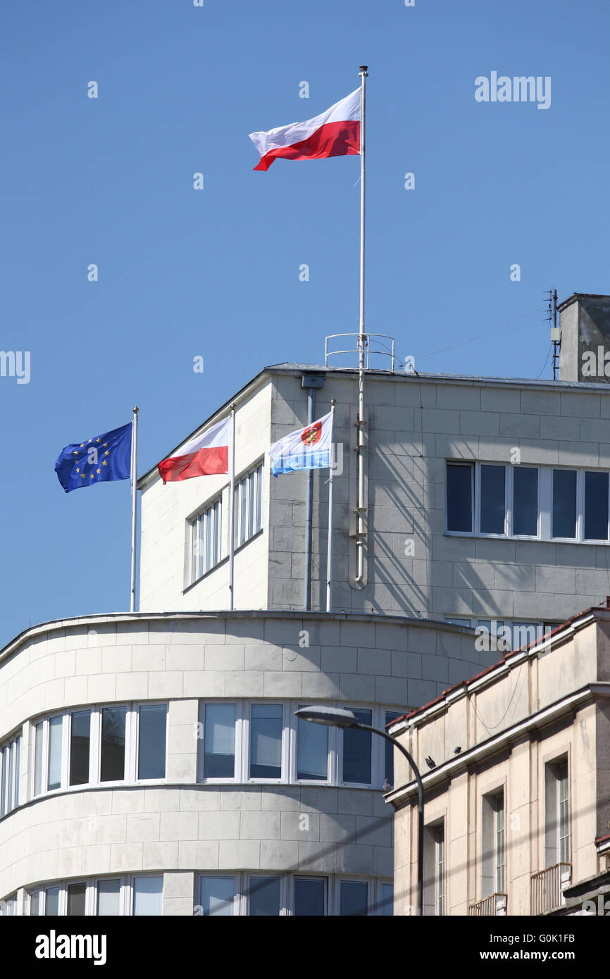 Gdynia, Poland 2nd, May 2016 Polish flags decorate building to ...