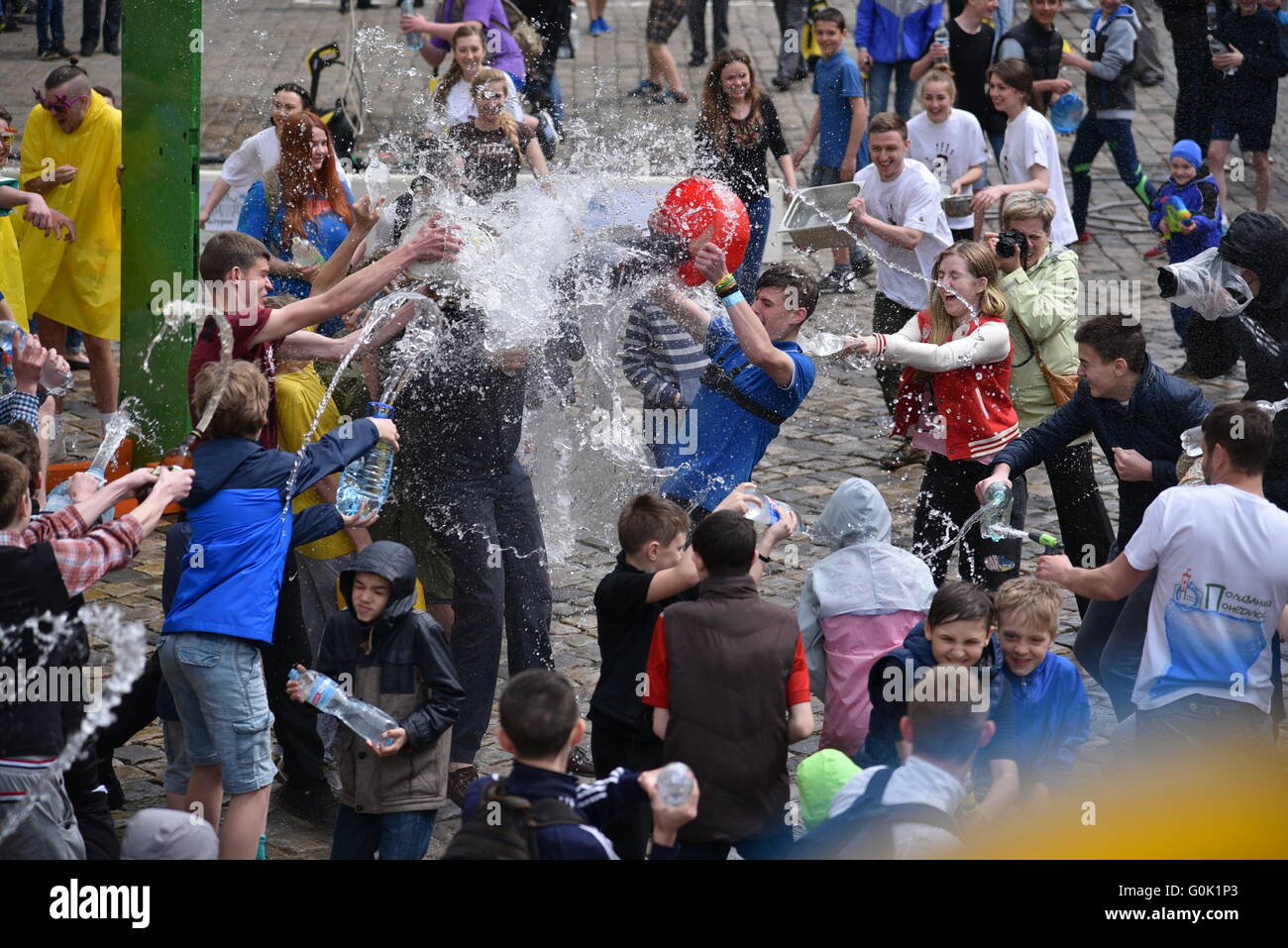 Lviv, Ukraine. 02nd May, 2016. Ukrainians pour water on each other on a ...