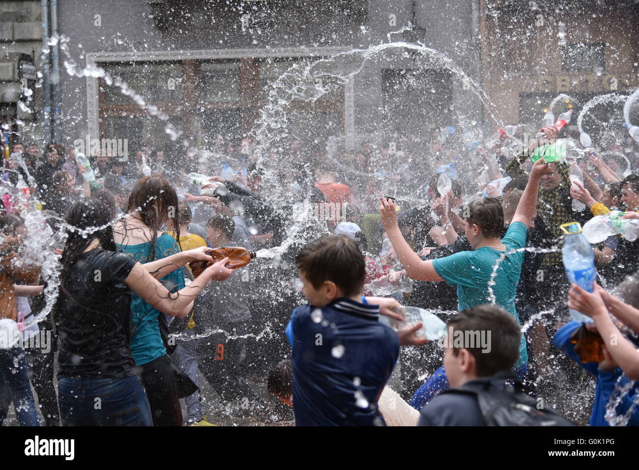 Lviv, Ukraine. 02nd May, 2016. Ukrainians pour water on each other on a ...
