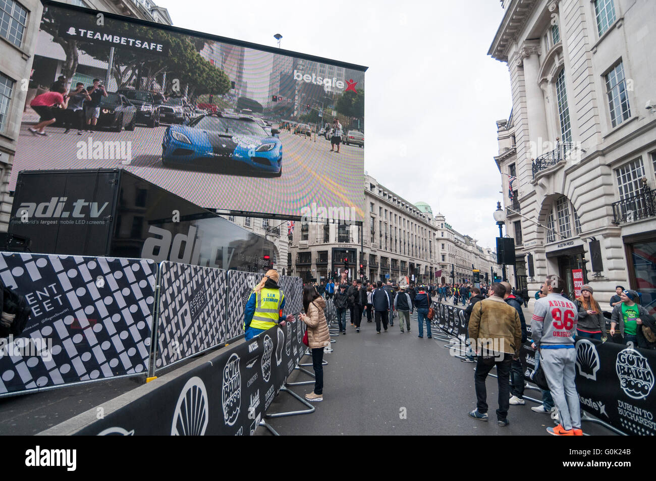 London, UK. 2 May 2016. Some of the world's largest LCD screens ...