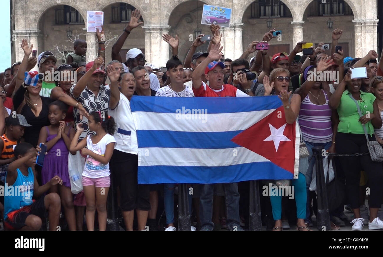 Havana, CUB. 2nd May, 2016. Cheering Cuban greet passengers from the ...