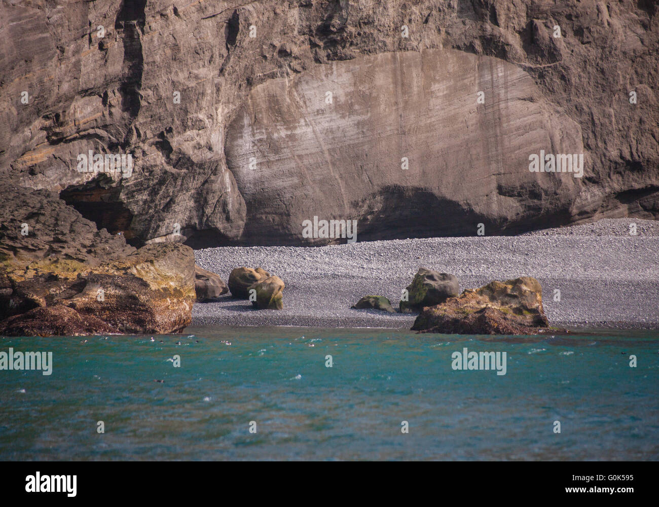 August 3, 2015 - The rugged rocky volcanic coastal landscape of Heimaey ...