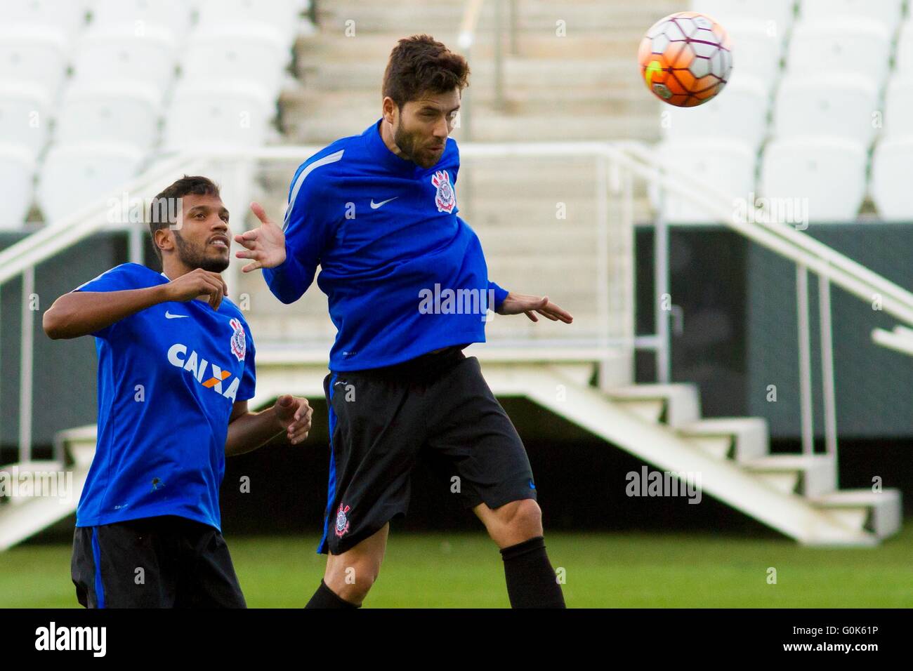 Sao Paulo, Brazil. 2nd May, 2016. CORINTHIANS TRAINING IN THE ARENA - Felipe and Yago during ...