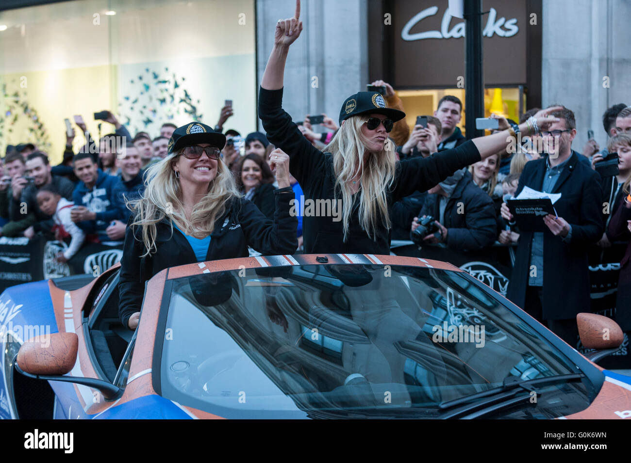 London, UK. 2 May 2016. Supercars in the Gumball 3000 race arrive in ...