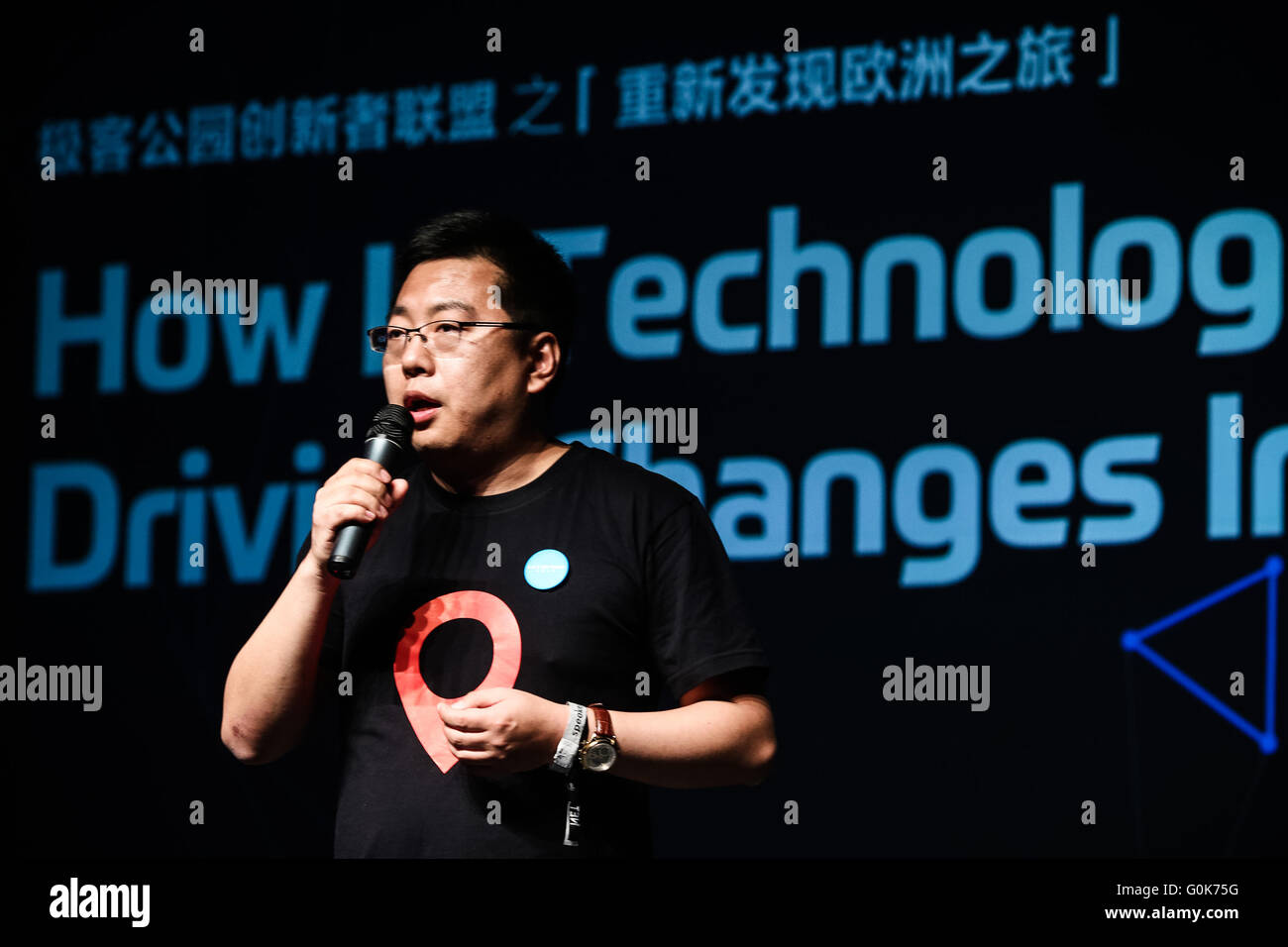 Berlin, Germany. 2nd May, 2016. Zhang Peng, founder of GeekPark, speaks ...