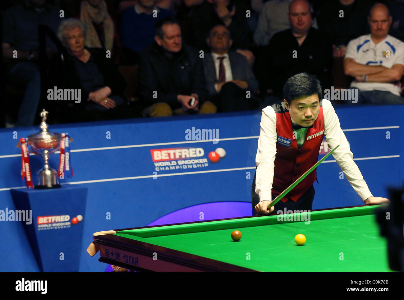 Sheffield. 2nd May, 2016. Ding Junhui of China competes during the ...