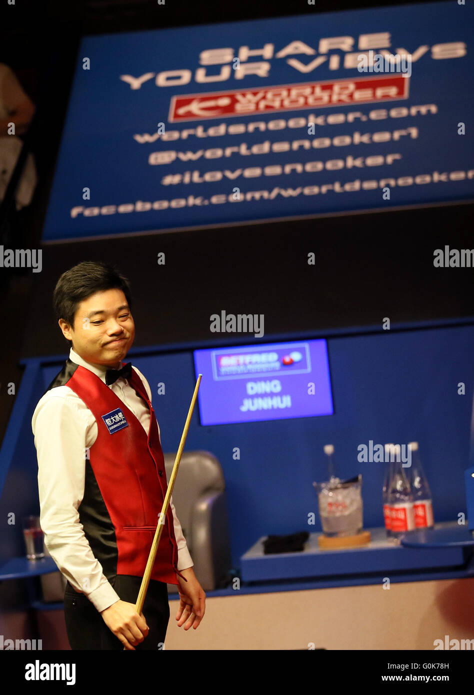 Sheffield. 2nd May, 2016. Ding Junhui of China competes during the ...